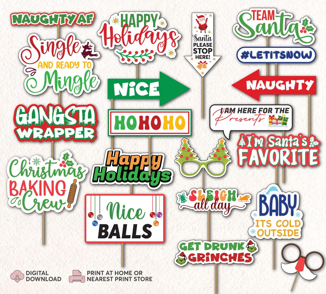 20 Christmas Party Photo Booth Props | Holiday Selfie Bundle | Funny ...