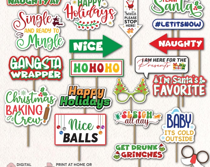 20 Christmas Party Photo Booth Props | Holiday Selfie Bundle | Funny ...