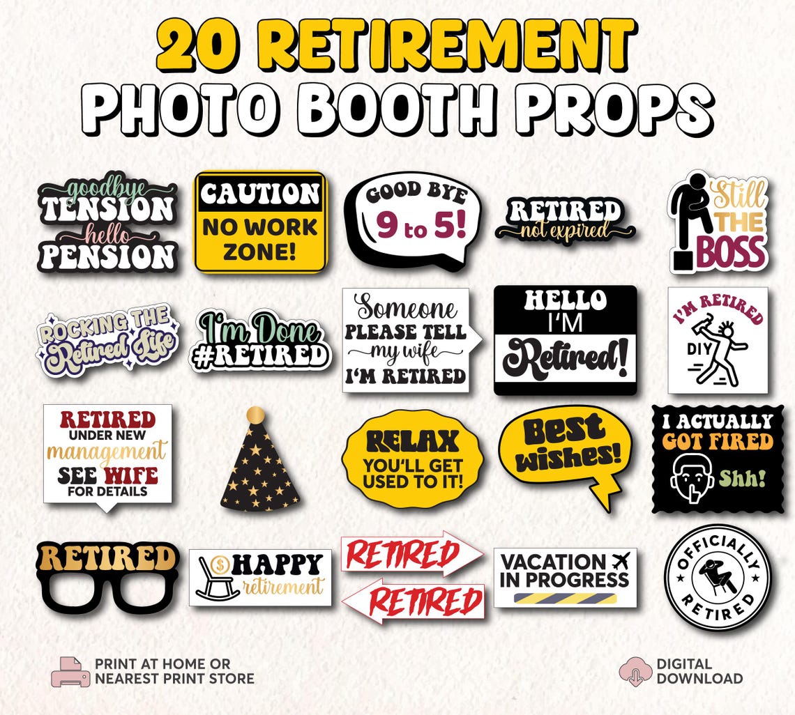 Retirement Photo Booth Props | Funny Retirement Party Props | Printable ...