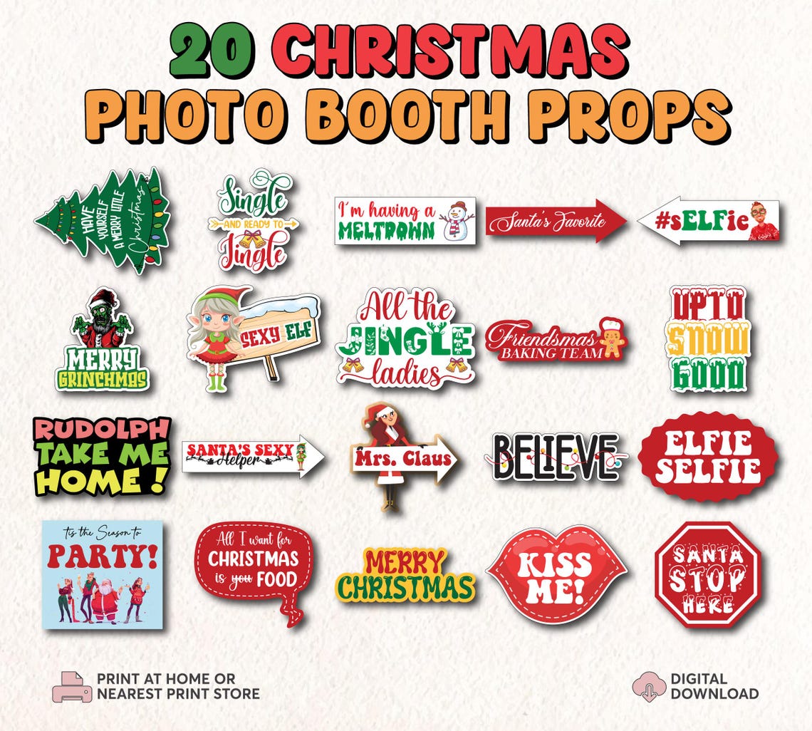 20 Christmas Party Photo Booth Props | Holiday Selfie Bundle | Funny ...