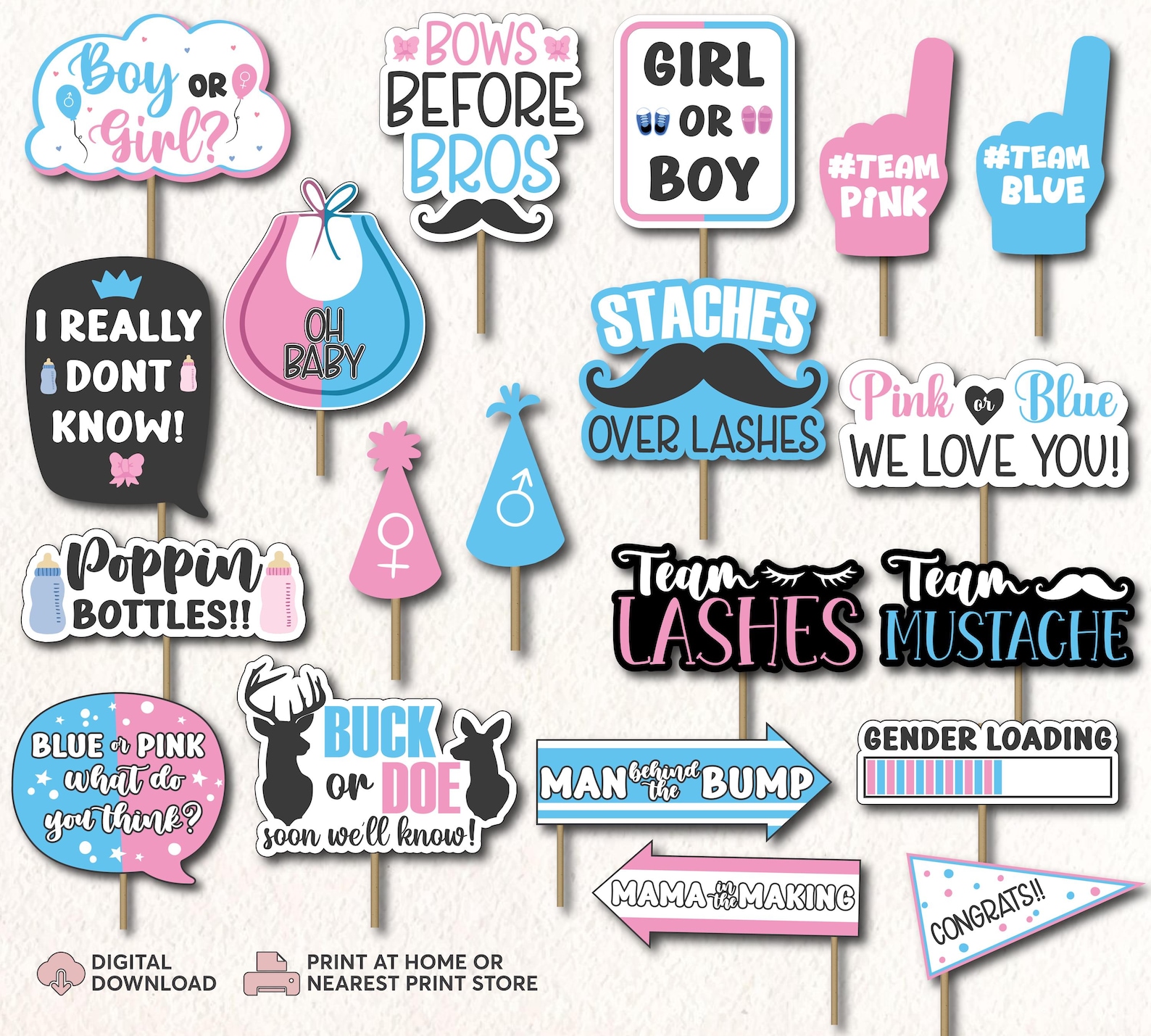 Printable Gender Reveal Props | Gender Reveal Party | Print Yourself ...