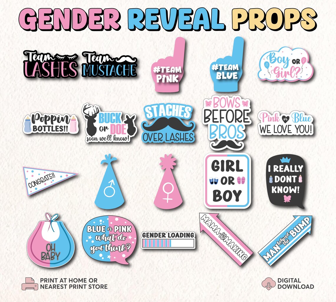 Printable Gender Reveal Props | Gender Reveal Party | Print Yourself ...