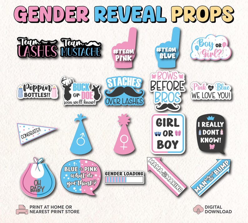 Printable Gender Reveal Props | Gender Reveal Party | Print Yourself ...