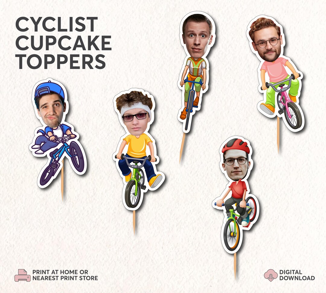 Personalized Bicycle Rider Face Cupcake Topper | Custom Photo Cyclist ...