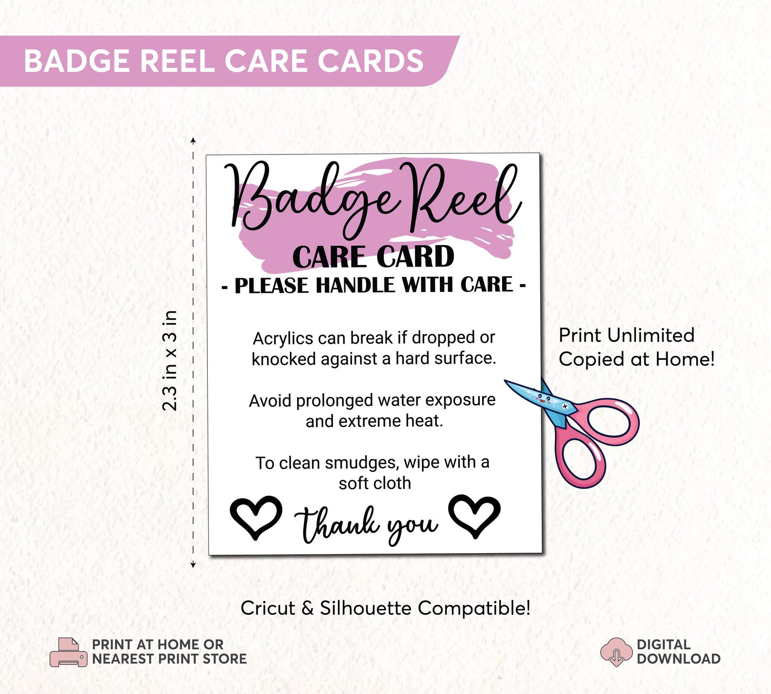 Badge Reel Care Card | Printable Badge Reel Card | Badge Reel Care ...