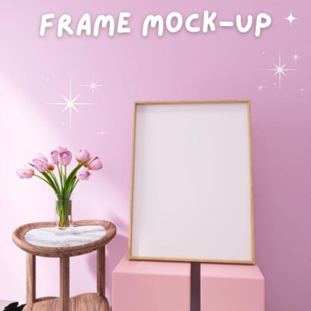 Chic Pink Frame Mock Up, Aesthetic Pink Poster Mock Up, Vertical Wooden ...