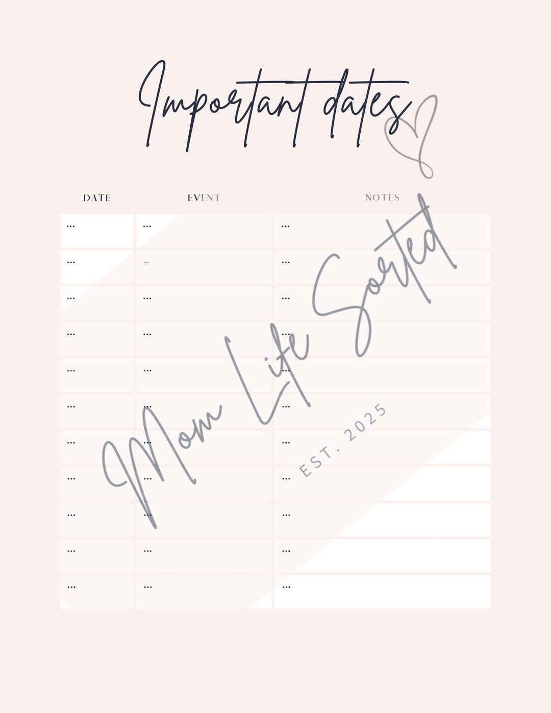 Printable Important Dates Tracker | Event Planner | Minimalist Date ...