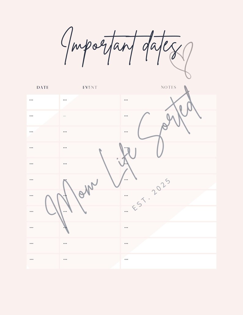 Printable Important Dates Tracker | Event Planner | Minimalist Date ...