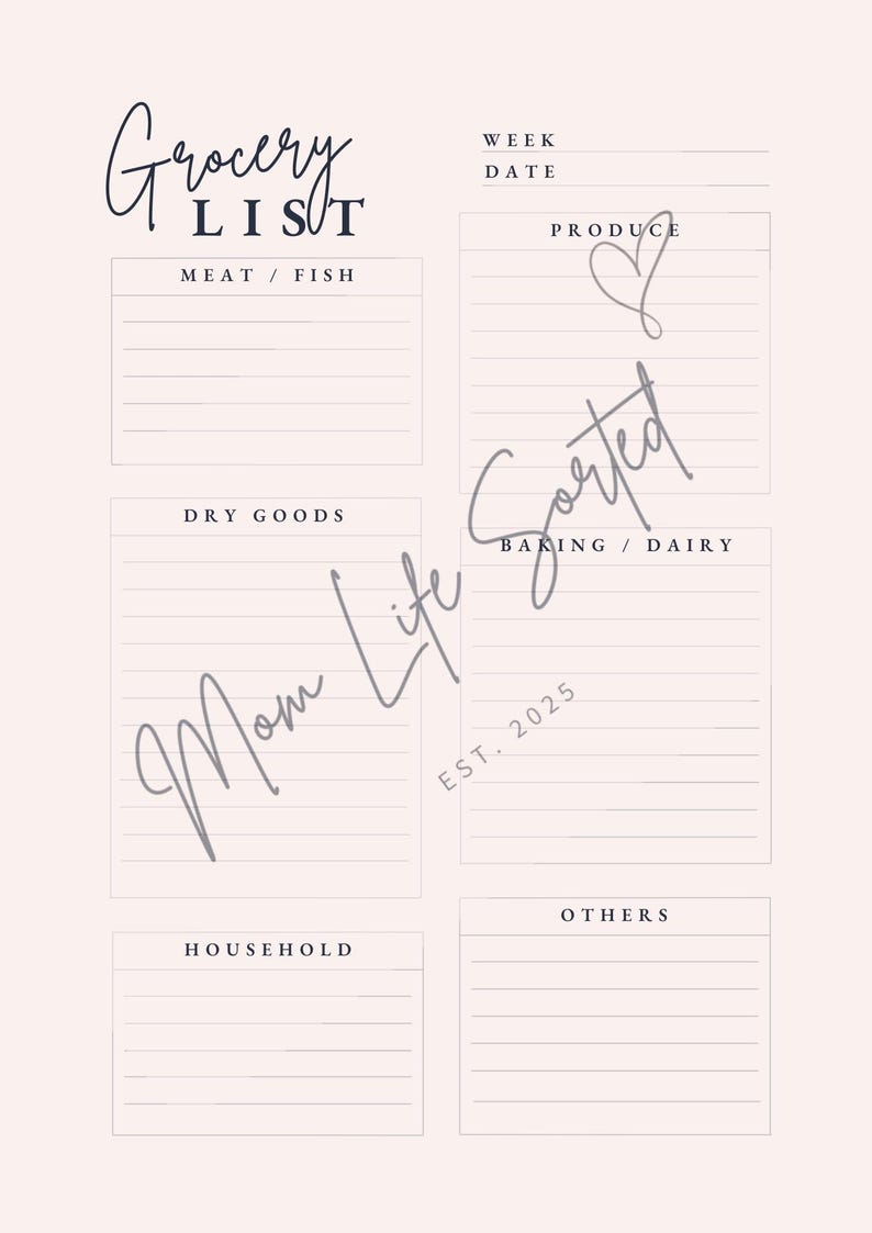 Printable Grocery List | Meal Planner Shopping List, Digital Grocery ...