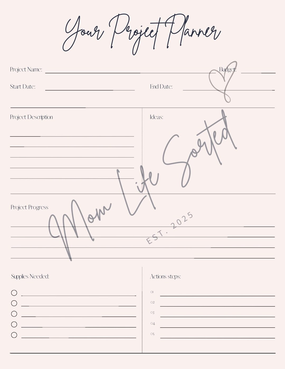 Printable Project Planner | Task Organizer | Project Management ...