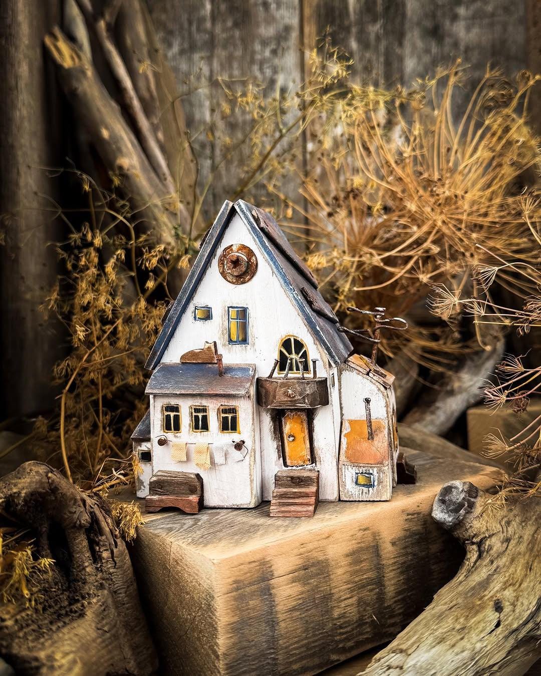 Rustic House Miniature, Wood Shelf Decor, Cute New Home Gift ...