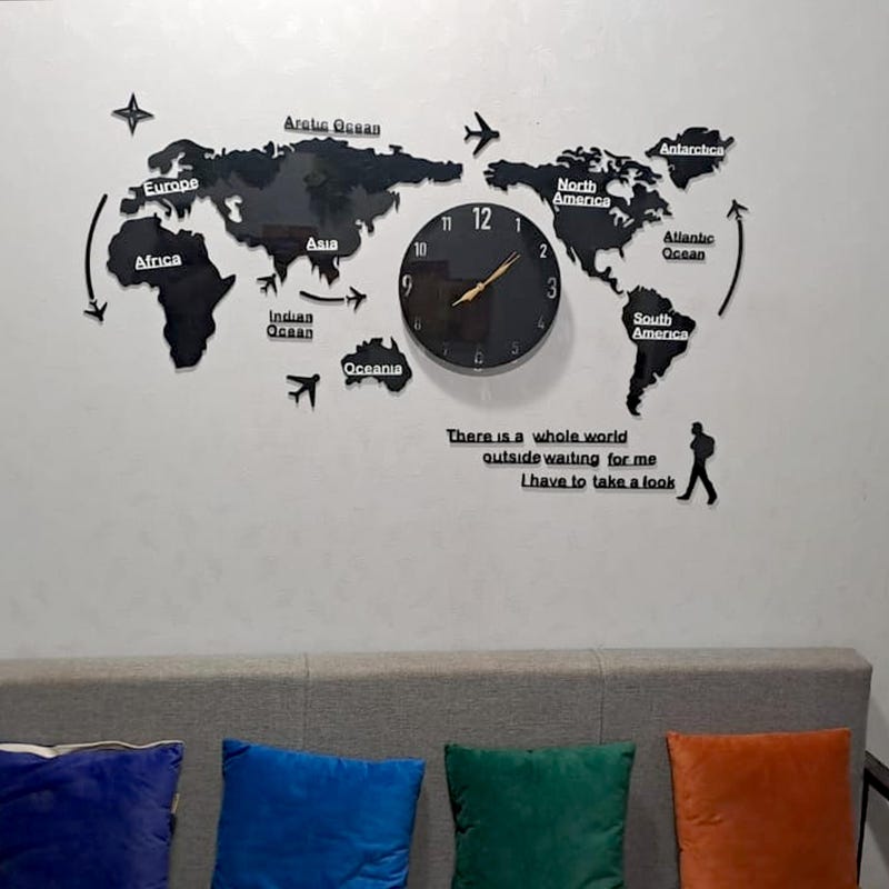 World Map Wall Clock - Etsy
