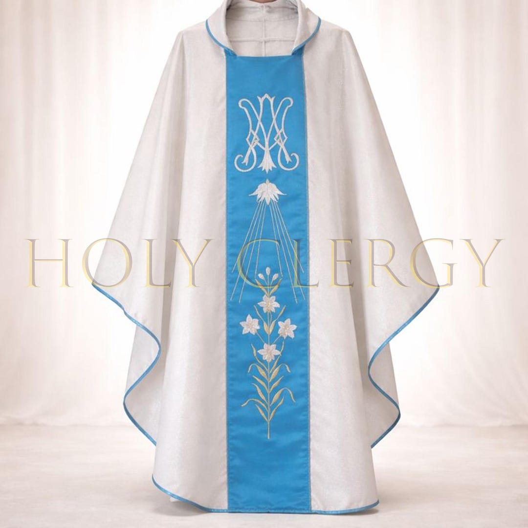 Catholic Marian Chasuble White Blue Priest Mass Vestment With MA ...