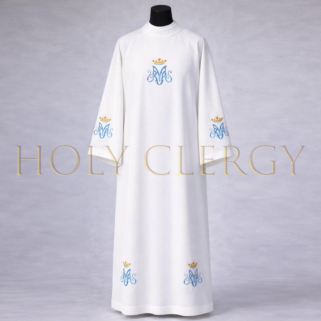 White Clergy Alb With Marian Monogram | Church Liturgical Camice - Etsy
