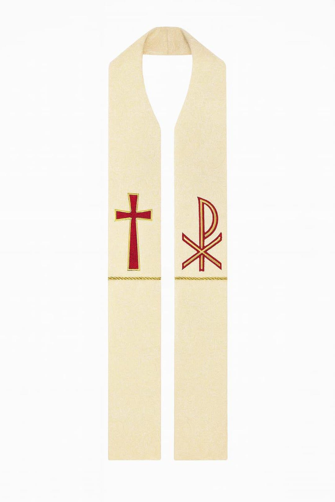 Cream Liturgical Stole With Red Cross & Chi-rho Embroidery | Clergy ...