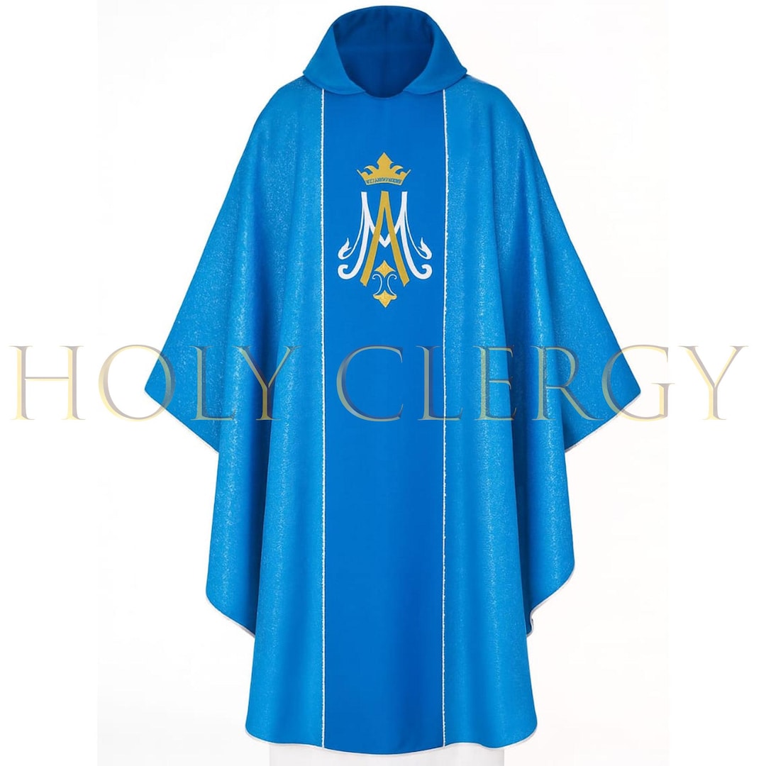 Blue Catholic Chasuble With Marian Embroidery – Priest Vestment for ...