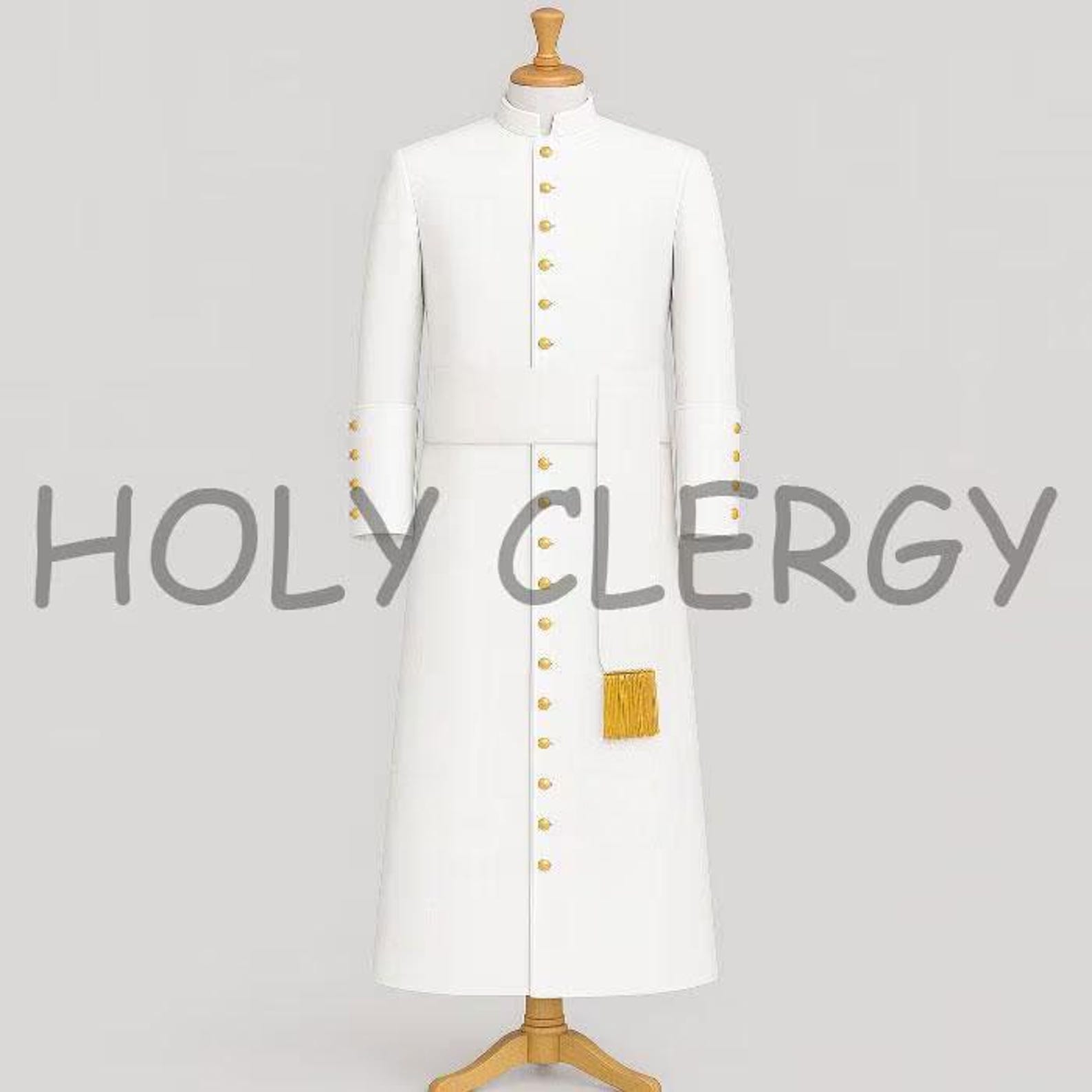 White Roman Cassock With Golden Buttons: Handmade Clergy Robe - Etsy