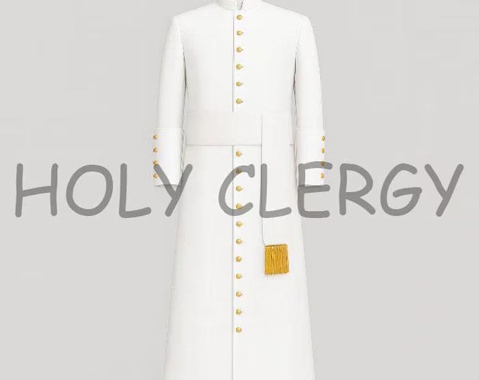 White Roman Cassock With Golden Buttons: Handmade Clergy Robe - Etsy
