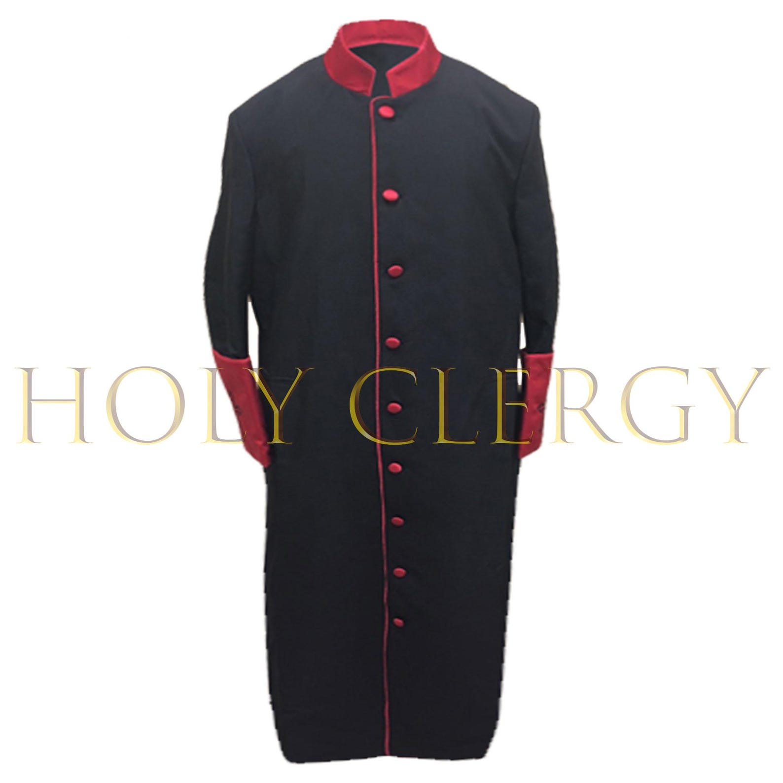 Black Clergy Cassock With Red Satin Cuffs | Pastor Robe - Etsy