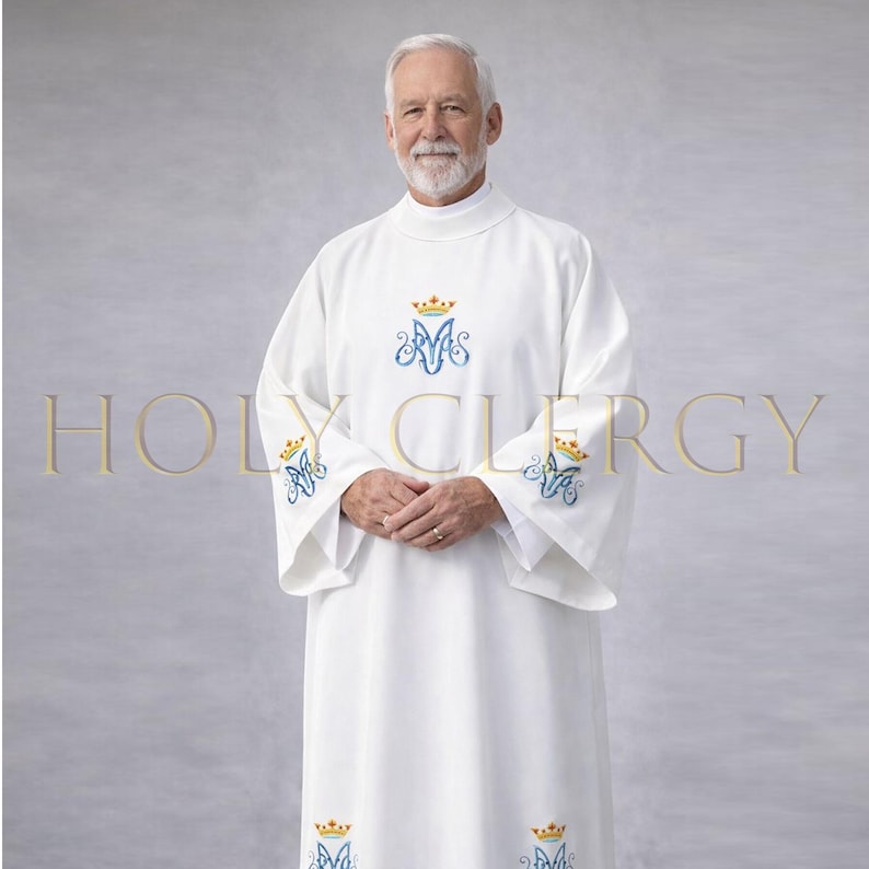 White Clergy Alb With Marian Monogram | Church Liturgical Camice - Etsy