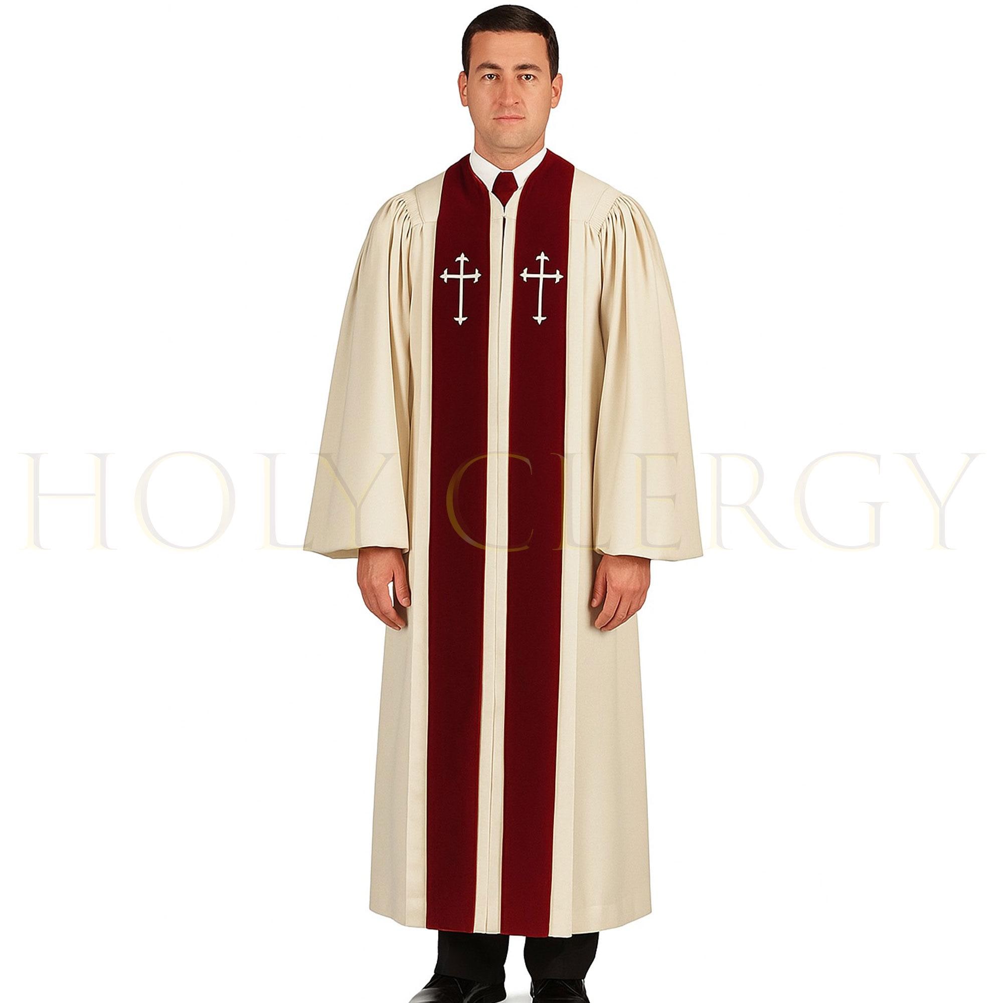Pastor Clergy Robe | Cross Accent Liturgical Vestment With Stole - Etsy