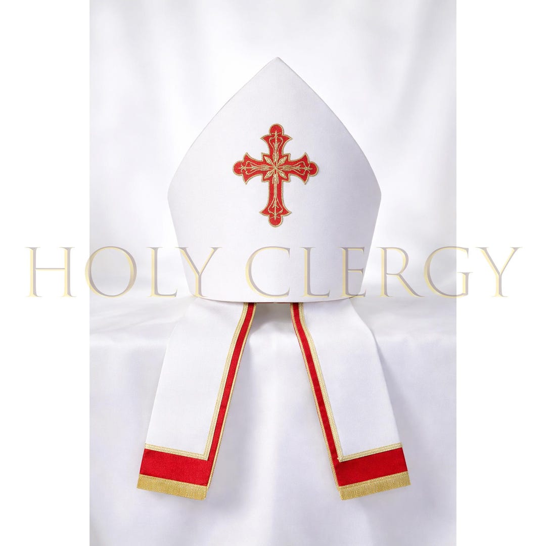 White Liturgical Mitre | Christian Bishop Ceremonial Headpiece - Etsy