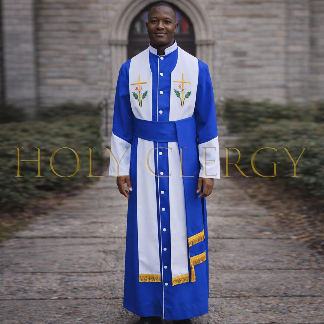 Custom Traditional Blue & White Clergy Cassock With Stole and Cincture ...