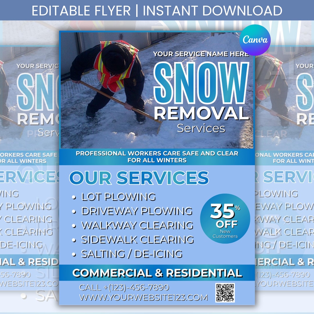 Snow Removal Services Flyer, Ice Removal Plowing Poster, Business Flyer ...