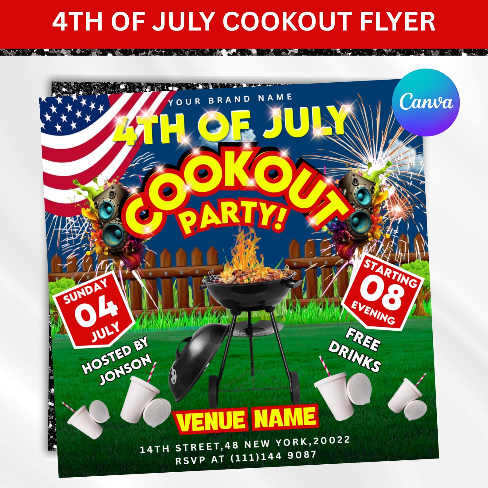 4th of July Backyard Cookout Flyer, Independence Day Cookout Flyer ...