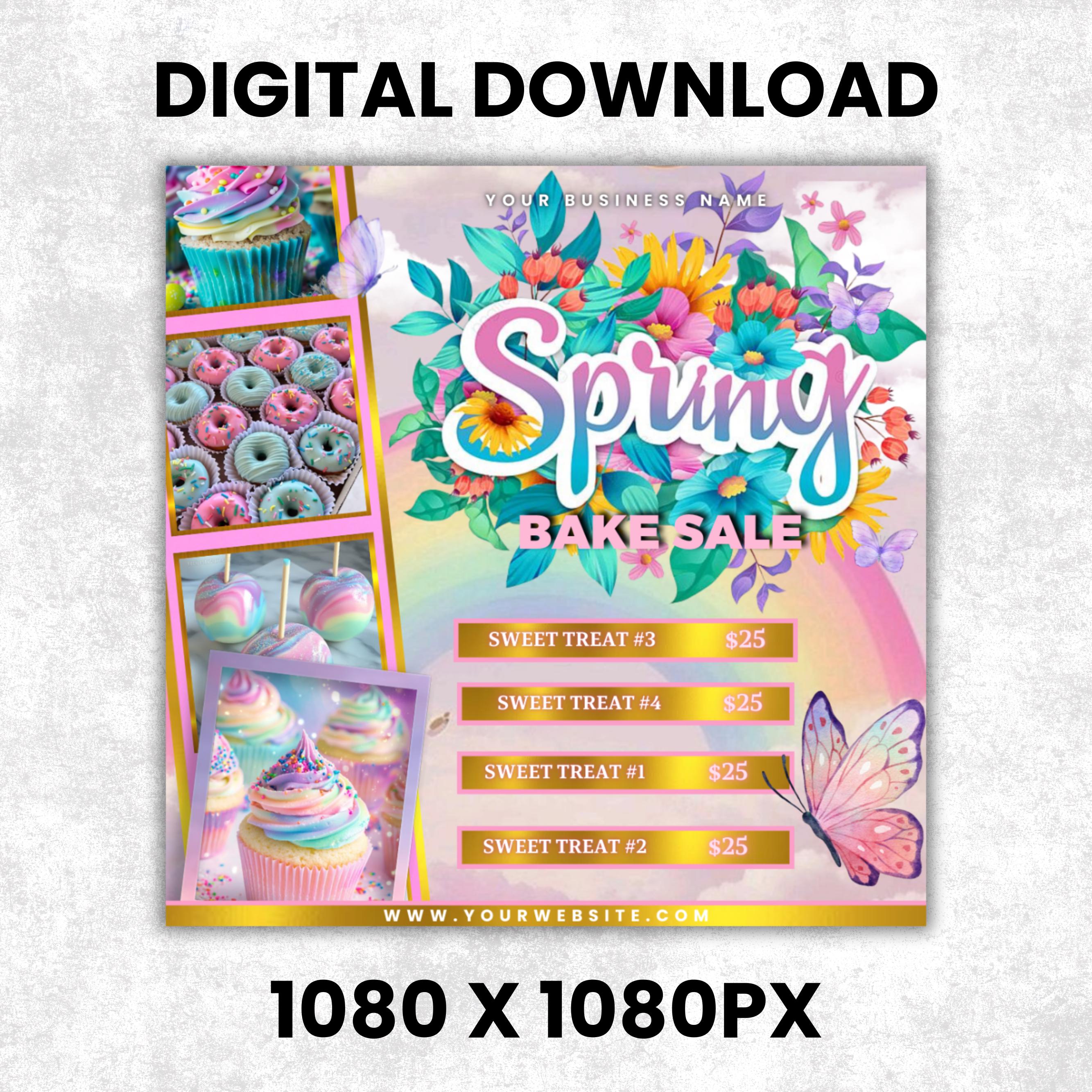 Spring Bake Sale Flyer, Spring Bakery Flyer, Sweet Treats Flyer, March ...