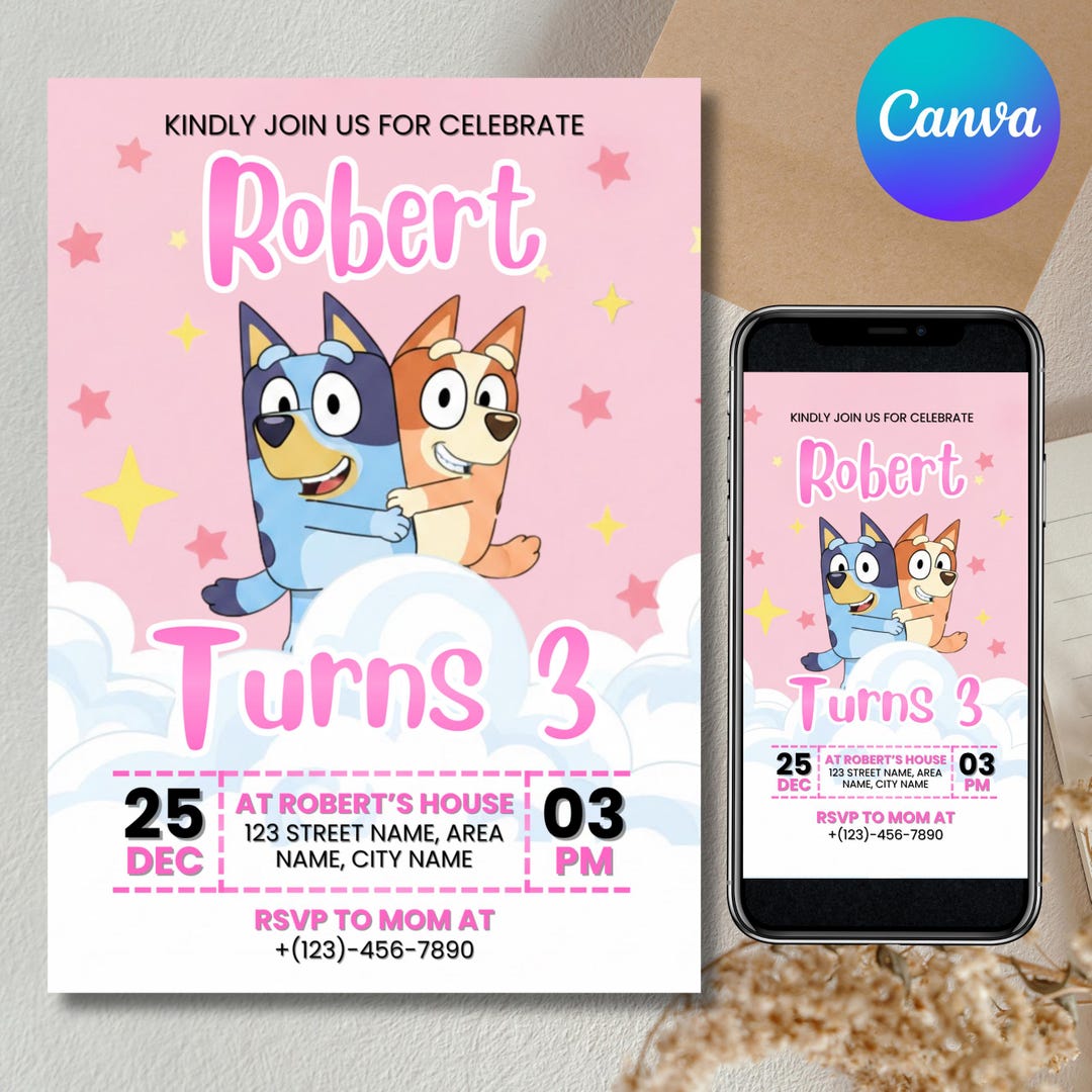 Bluey Birthday Invitation, Bing Birthday Invitation, Birthday Party ...