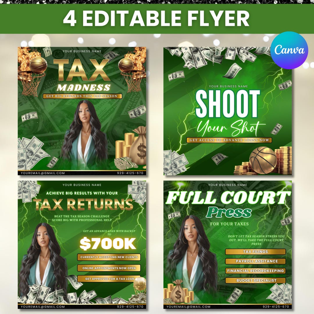 April Tax Bundle, 4 Tax Prep Flyer, April Booking Flyer, Professional ...