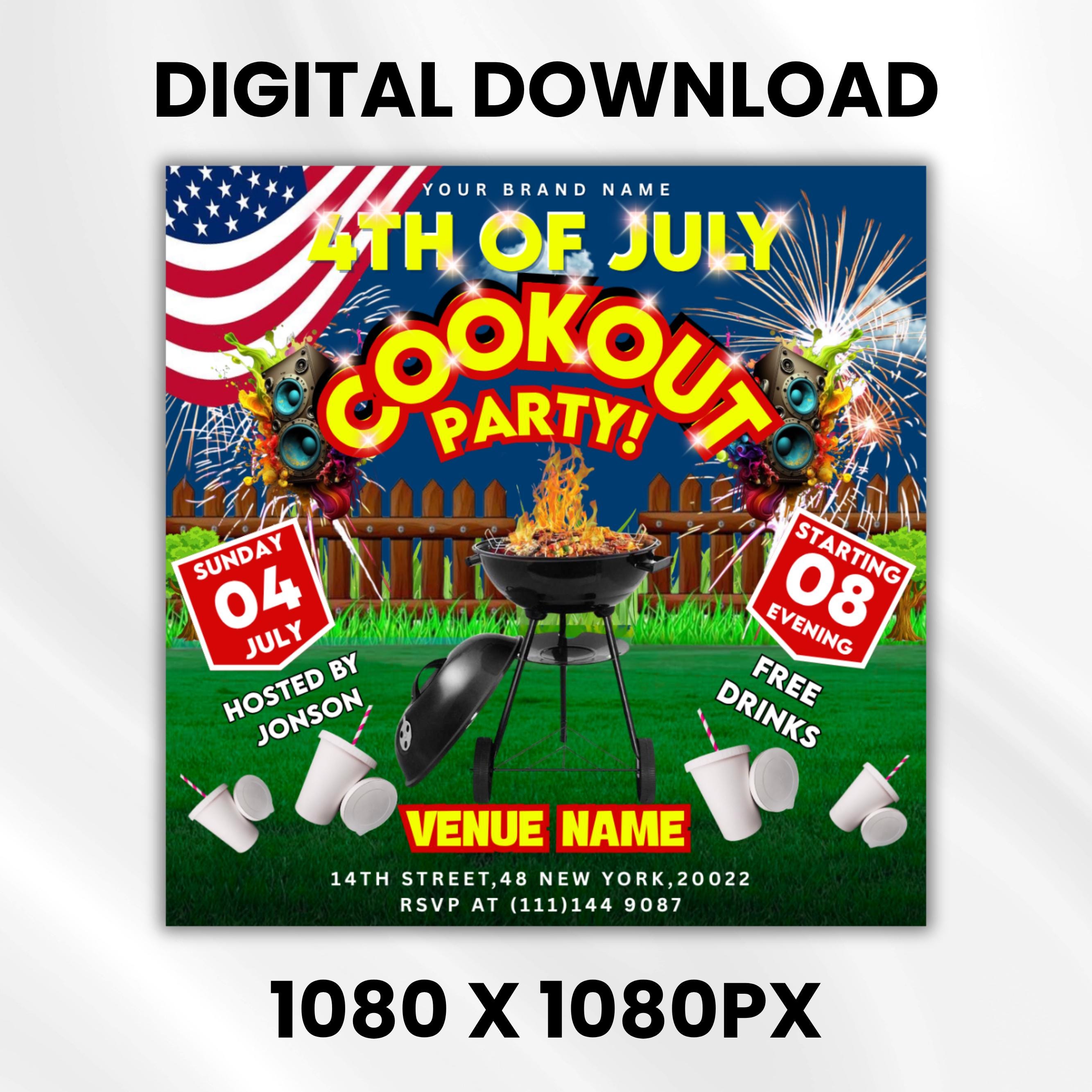 4th of July Backyard Cookout Flyer, Independence Day Cookout Flyer ...