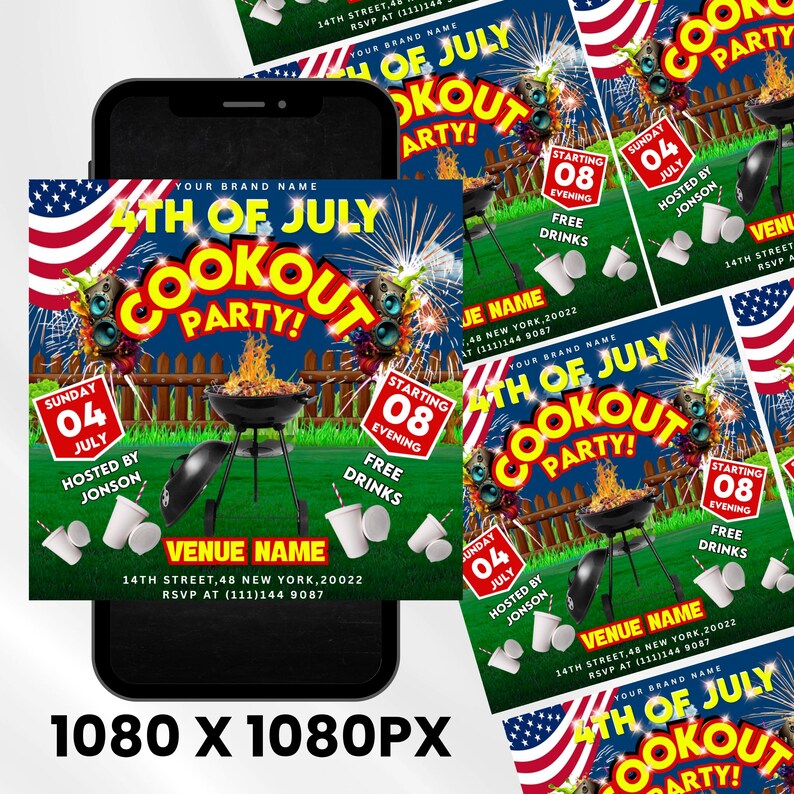 4th of July Backyard Cookout Flyer, Independence Day Cookout Flyer ...