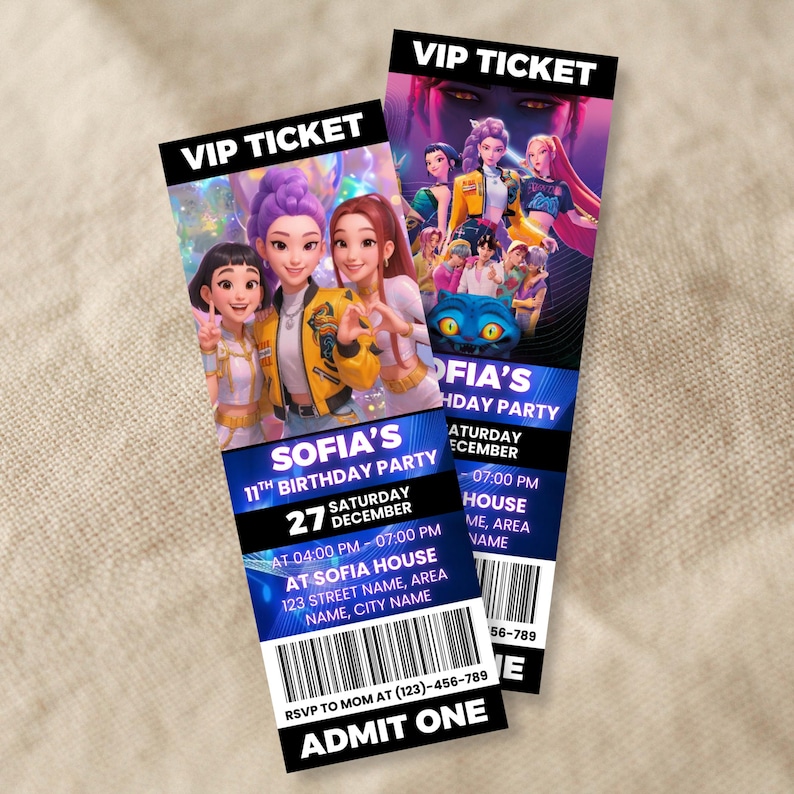 Plantilla de invitación de cumpleaños de Cazador de Demonios K-Pop, 4 ...