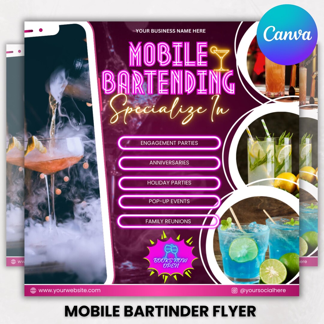 Mobile Bartending Flyer, Event Bartender Flyer, Premade Corporate Drink ...