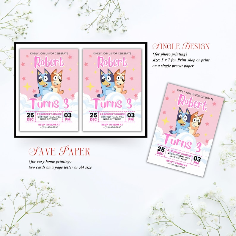 Bluey Birthday Invitation, Bing Birthday Invitation, Birthday Party ...