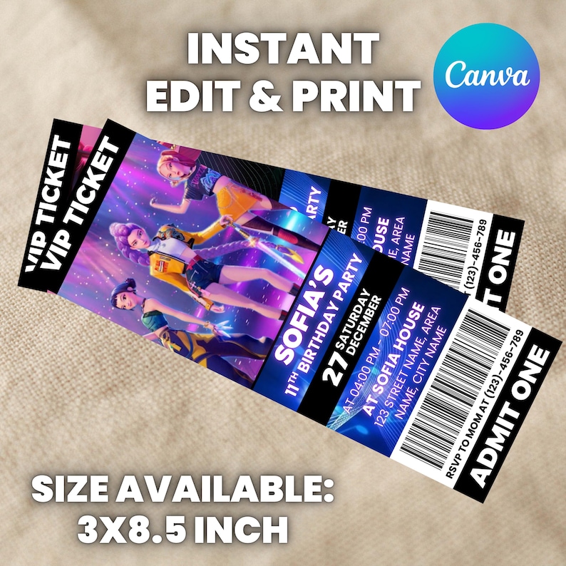 Plantilla de invitación de cumpleaños de Cazador de Demonios K-Pop, 4 ...