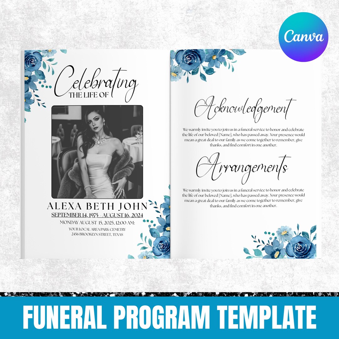 Funeral Program Template, Memorial Service Templa, Funeral Memorial ...