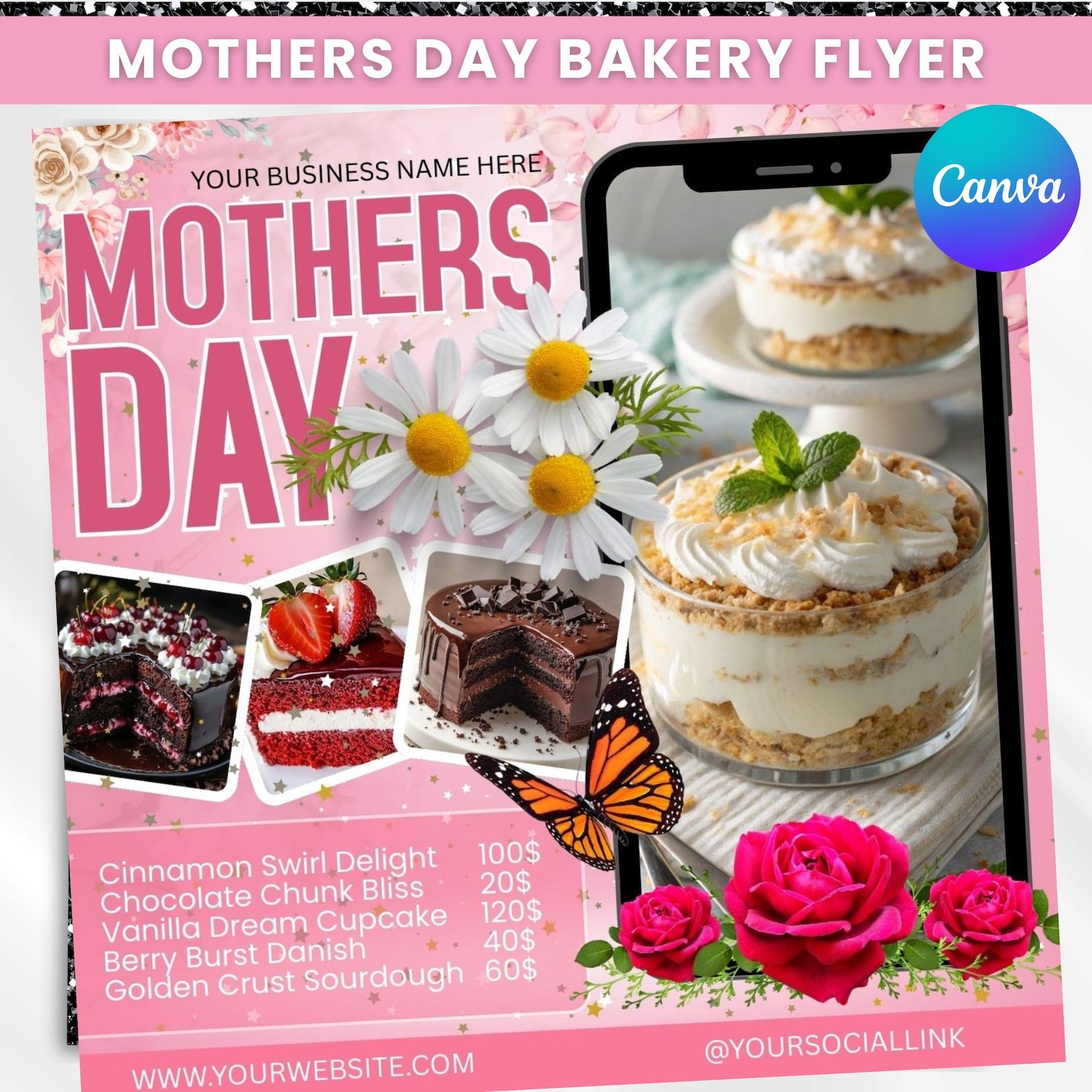 Mothers Day Bakery Flyer, May Bake Sale Flyer, Sweet Treats Flyer, Bake ...
