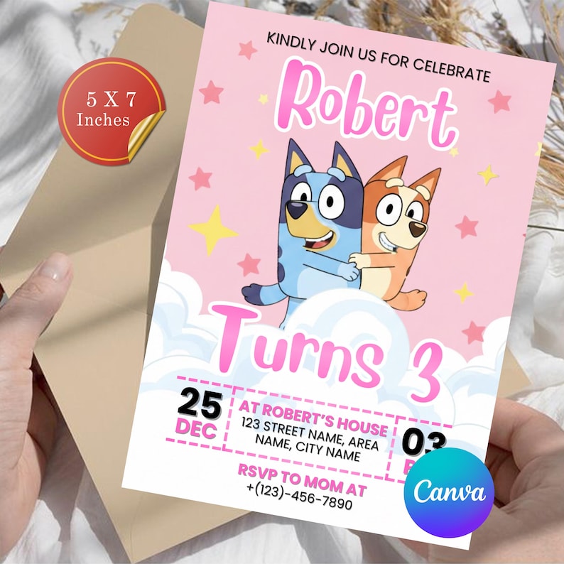 Bluey Birthday Invitation, Bing Birthday Invitation, Birthday Party ...
