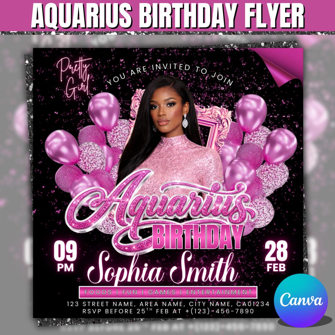 Aquarius Birthday Flyer, Birthday Girl, HBD Flyer, Aquarius Season ...