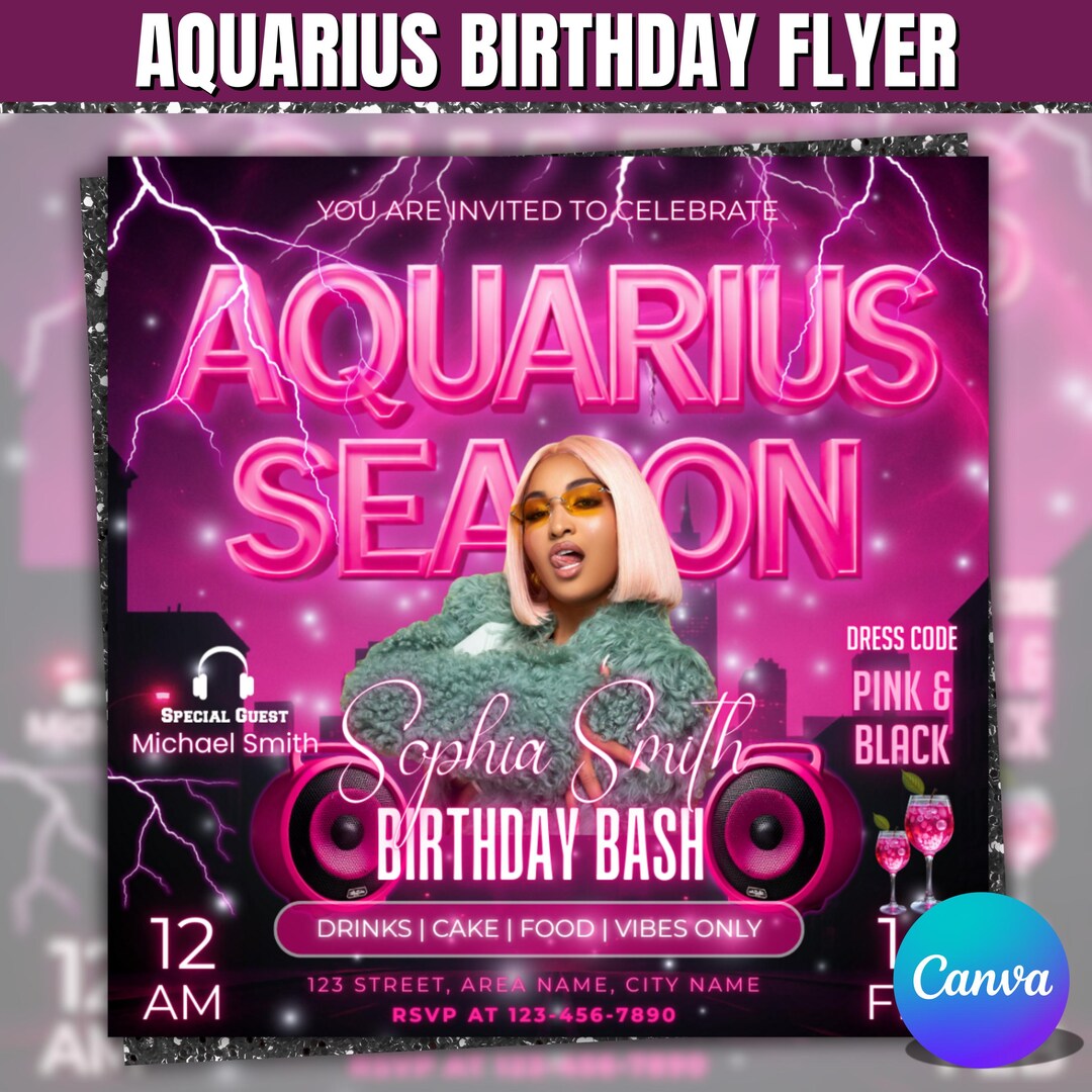 Aquarius Birthday Flyer, Birthday Girl, HBD Flyer, Aquarius Season ...