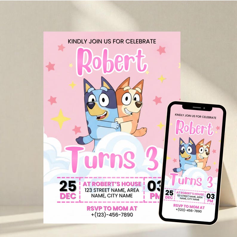 Bluey Birthday Invitation, Bing Birthday Invitation, Birthday Party ...