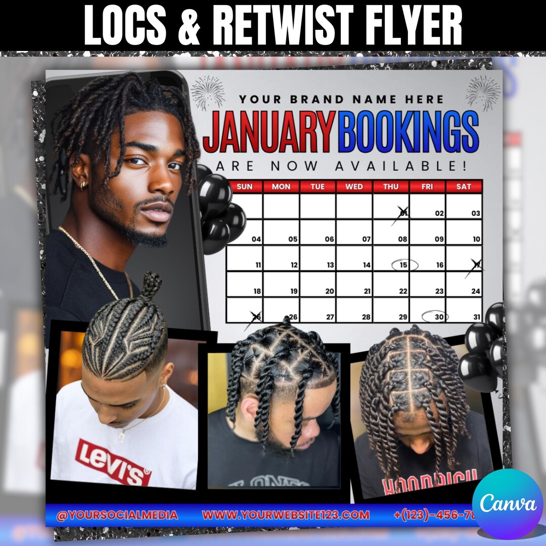 Locs & Retwist Flyer, January Booking Flyer, New Year Barber Hair ...