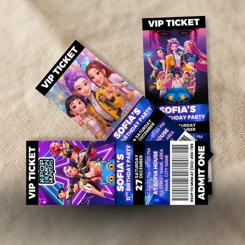 Plantilla de invitación de cumpleaños de Cazador de Demonios K-Pop, 4 ...