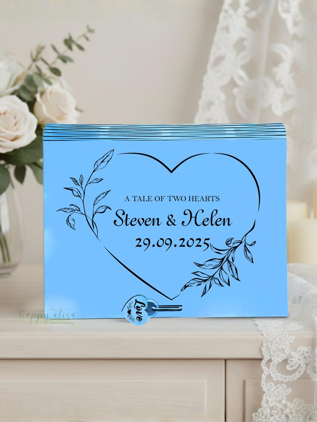Light Blue Love Book Box, Personalized Wedding Keepsake, Custom ...