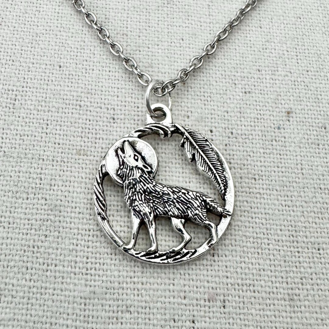 Howling Wolf Necklace, Wolf Jewelry, Wolf Charm, Wolf Moon Pendant ...