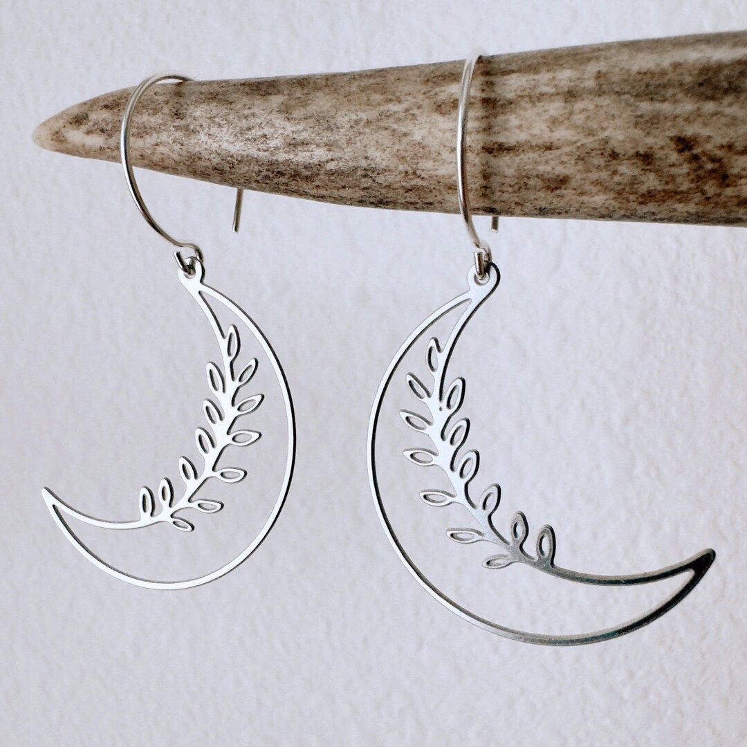 Fern Crescent Moon Dangle Earrings - Etsy