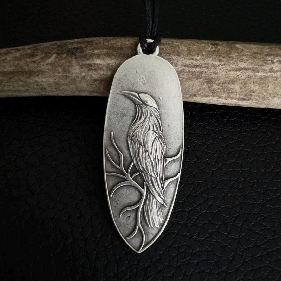Winter Raven Shield Necklace, Raven Charm, Raven Jewelry, Raven Jewelry ...